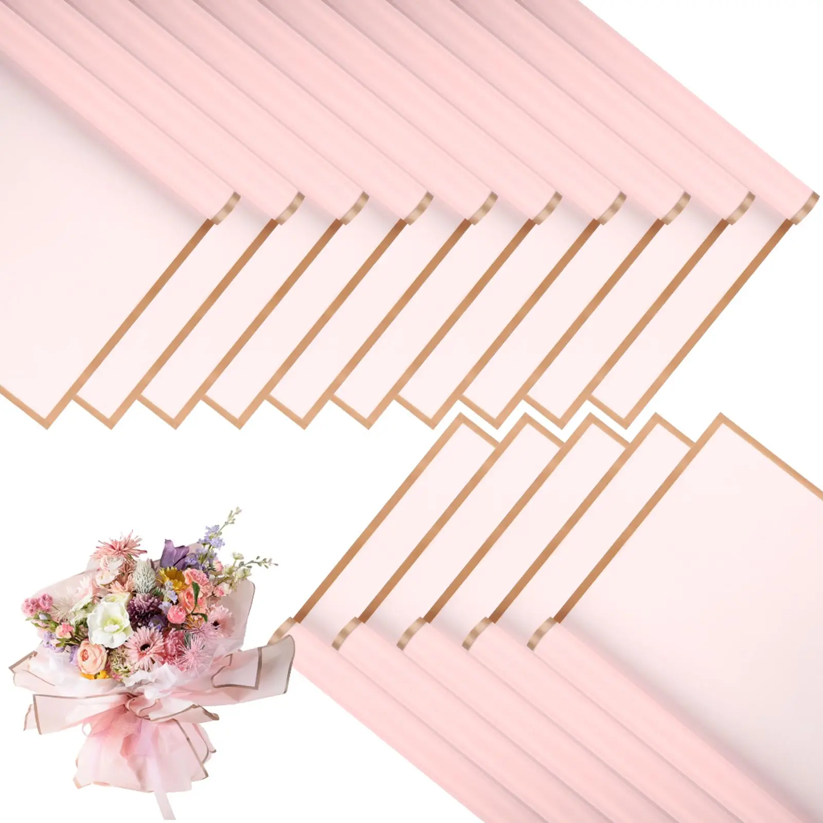 20-Sheets-Pink-Flower-Wrapping-Paper-with-Golden-Edges-Waterproof ...