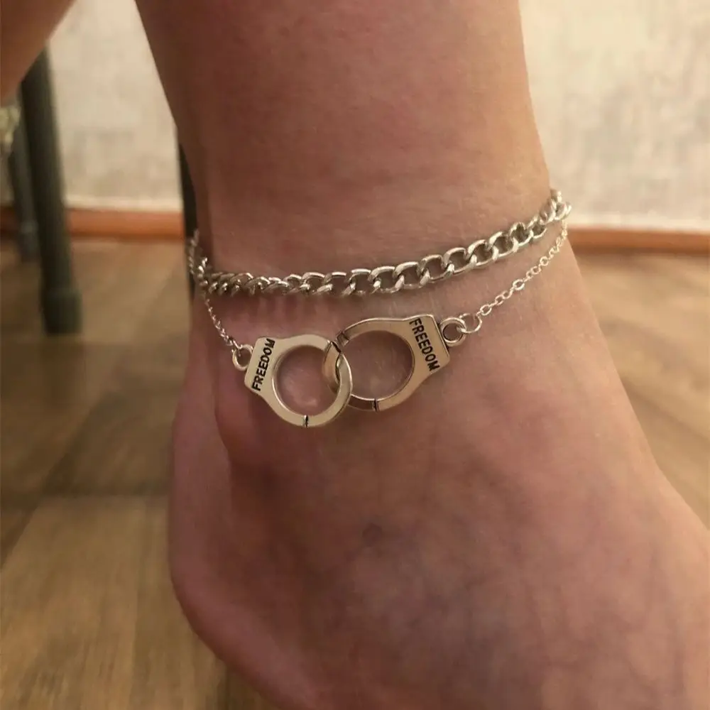 Punk-Handcuffs-Anklet-Multilayer-Silver-Color-Foot-Chain-For-Women ...