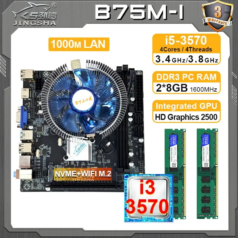 Juego de placa base B75 Mini itx con procesador i5 3570 y memoria DDR3 ...
