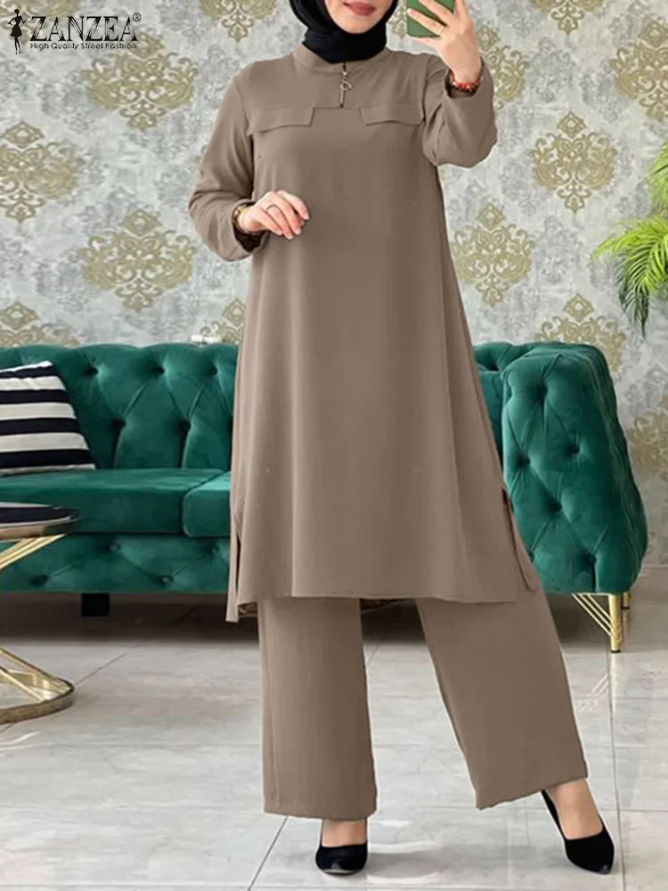 Middle Eastern Pant Sets Muslim Full Sleeve Blouse +wide Leg Pants ...
