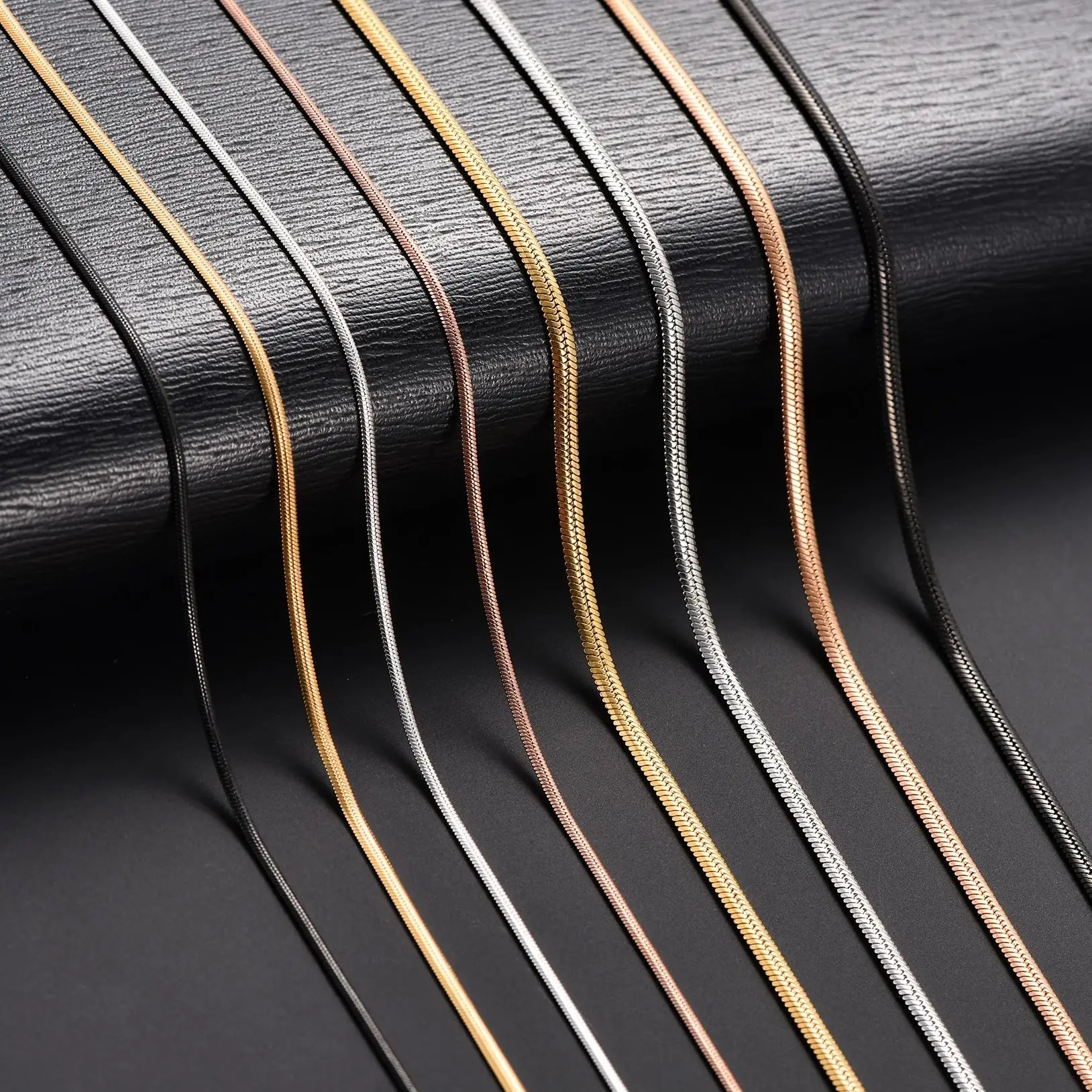 1mm/2mm Wide Stainless Steel Flat Herringbone Chain Necklace for Women ...