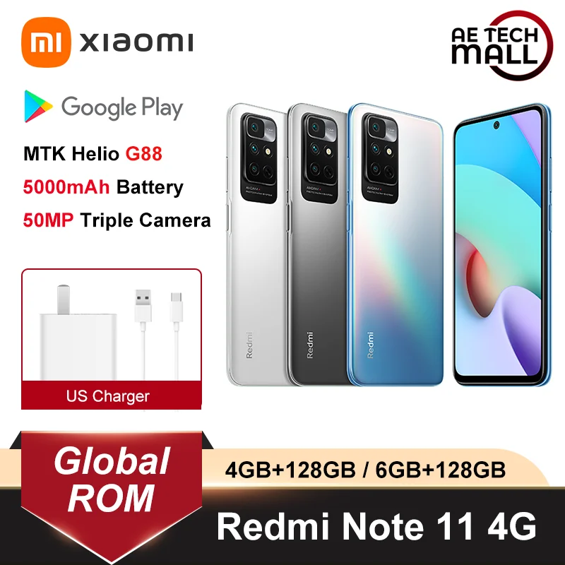 Xiaomi-smartphone Redmi Note 11, 4G, ROM Global, 4/6GB, Helio G88 MTK, Triple cámara de 50MP ...