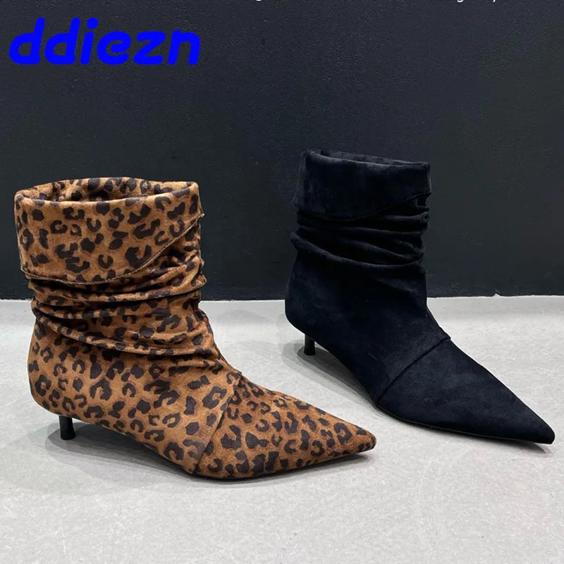 Botas-cortas-plisadas-para-mujer-botines-modernos-con-tacones-de-4CM ...