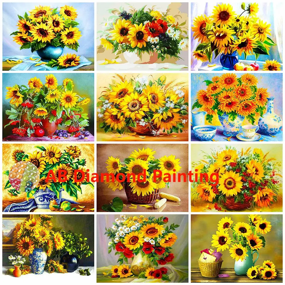 AB DIY 다이아몬드 자수 해바라기 다이아몬드 페인팅 꽃, 5D 신상, 모조 다이아몬드 사진, 모자이크 수제 취미