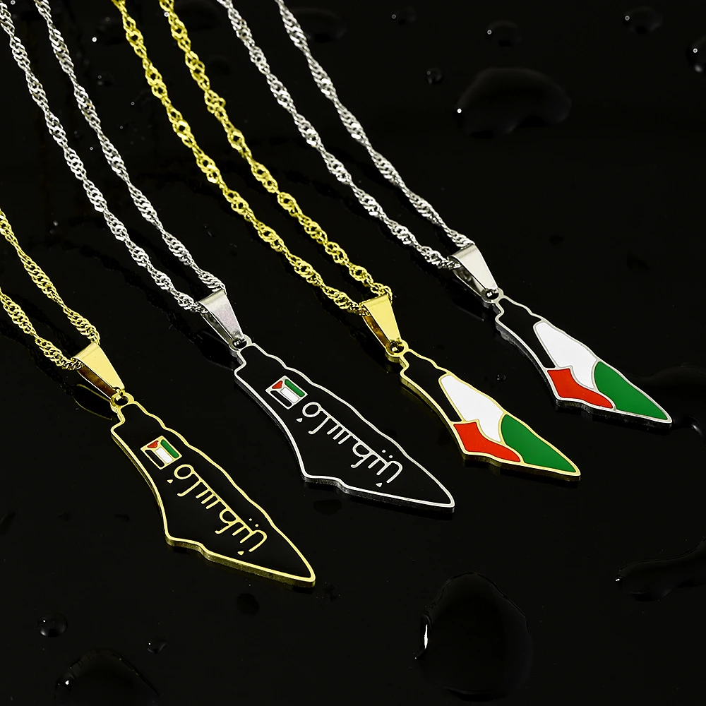 New-Enamel-Drop-Oil-Palestine-Flag-Map-Pendant-Necklace-For-Women-Men ...