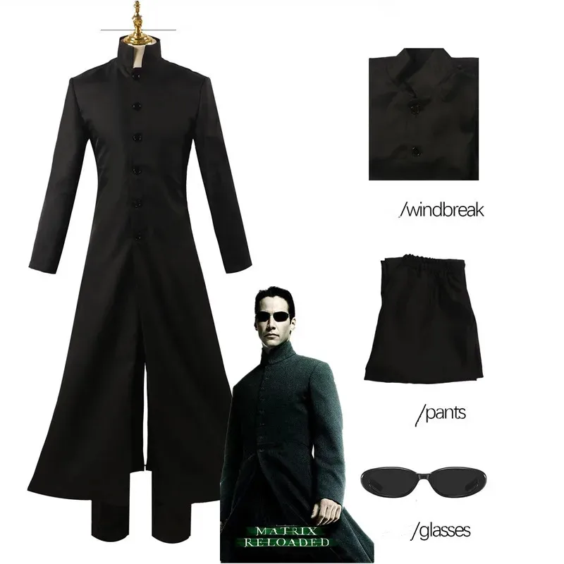 Disfraz-de-Matrix-hecho-a-medida-Neo-negro-gabardina-larga-para-hombres ...