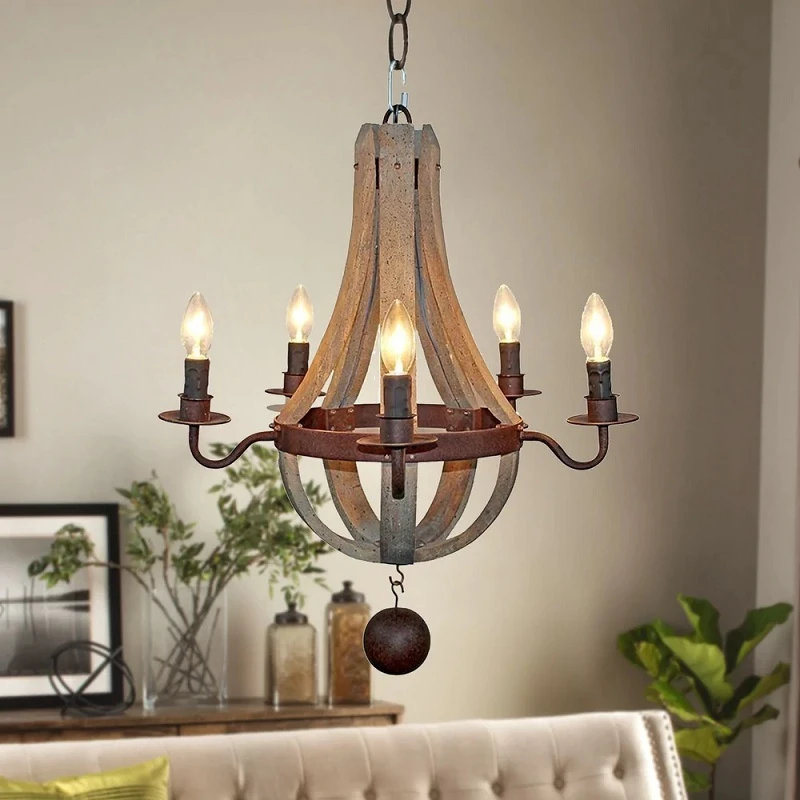 Vintage Wood Chandelier Bois Lustres Pendant Chandeliers Lighting For ...