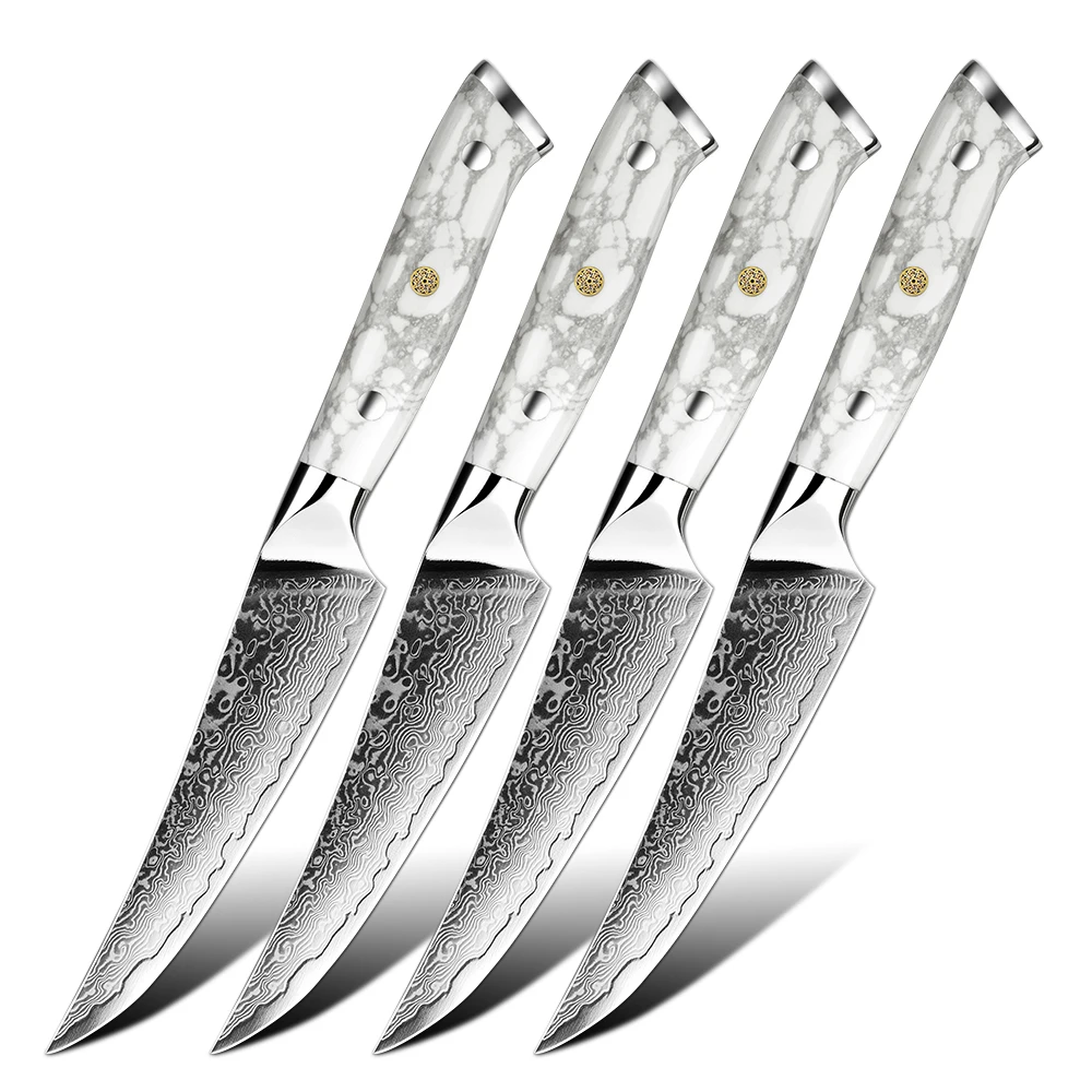 Amber Damascus Steel Kitchen Knife Set Japan Professional Damascus ...
