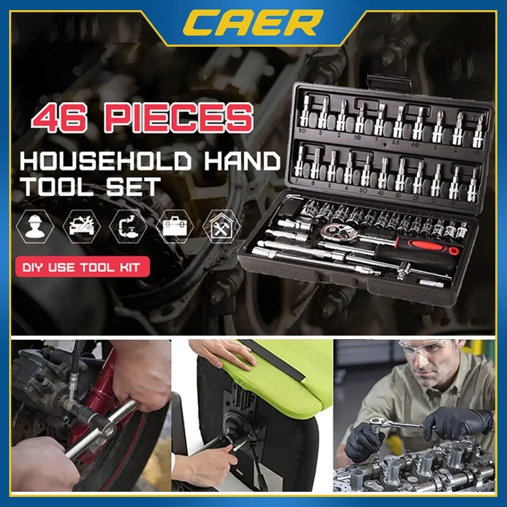 46pcs-Drive-Socket-Wrench-Set-Multi-functional-Car-Repair-Ratchet ...