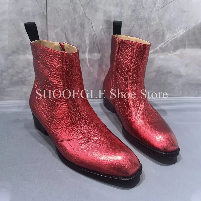 Big Red Boots Men’s Boots Small Square Head Height Increasing Classic ...