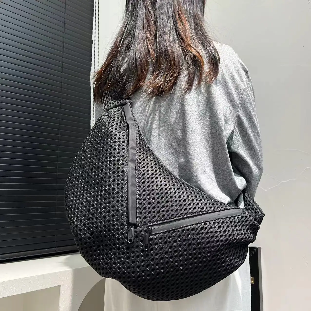 Ladies' fashionable mesh crossbody bag with large capacity and multiple ...