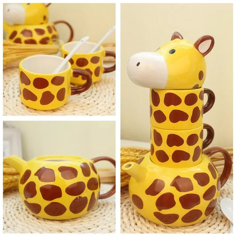 1Set Creative 3D Giraffe Animal Mug Teapot Hand-painted Ceramic Cup ...