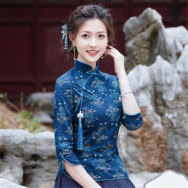 Cheongsam Top Blue
