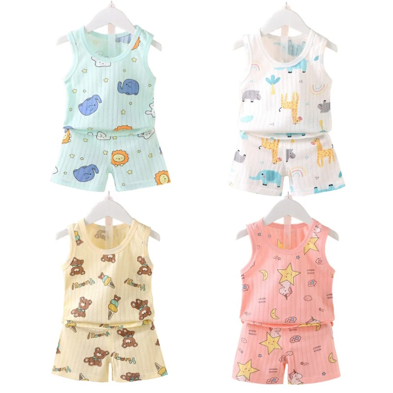 Summer Kids Baby Pajamas Vest+Shorts 2-Piece Clothing Set Boys Girls ...
