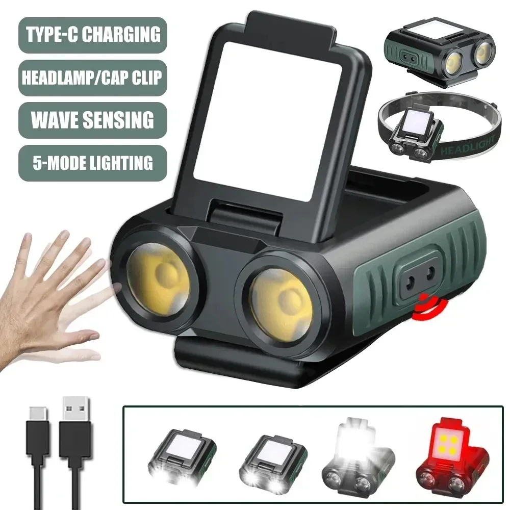 LED-Induction-Headlamp-MINI-Cap-Clip-Light-1200Mah-Built-in-Battery-USB ...