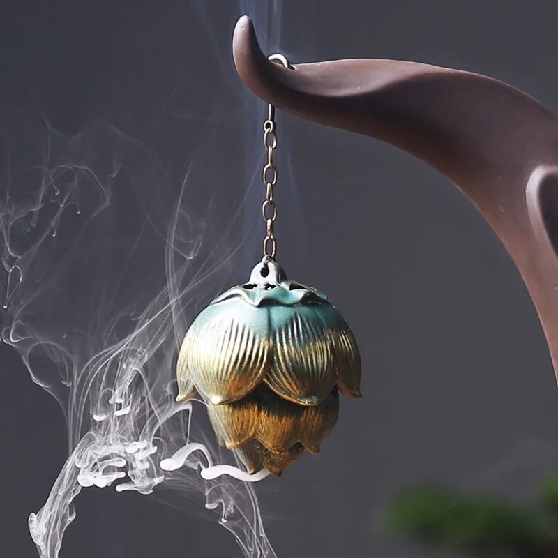 Creative Lotus Shape Hanging Ball Backflow Incense Burner Ceramic ...