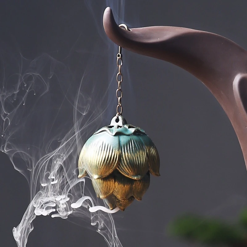 Creative Lotus Shape Hanging Ball Backflow Incense Burner Ceramic ...