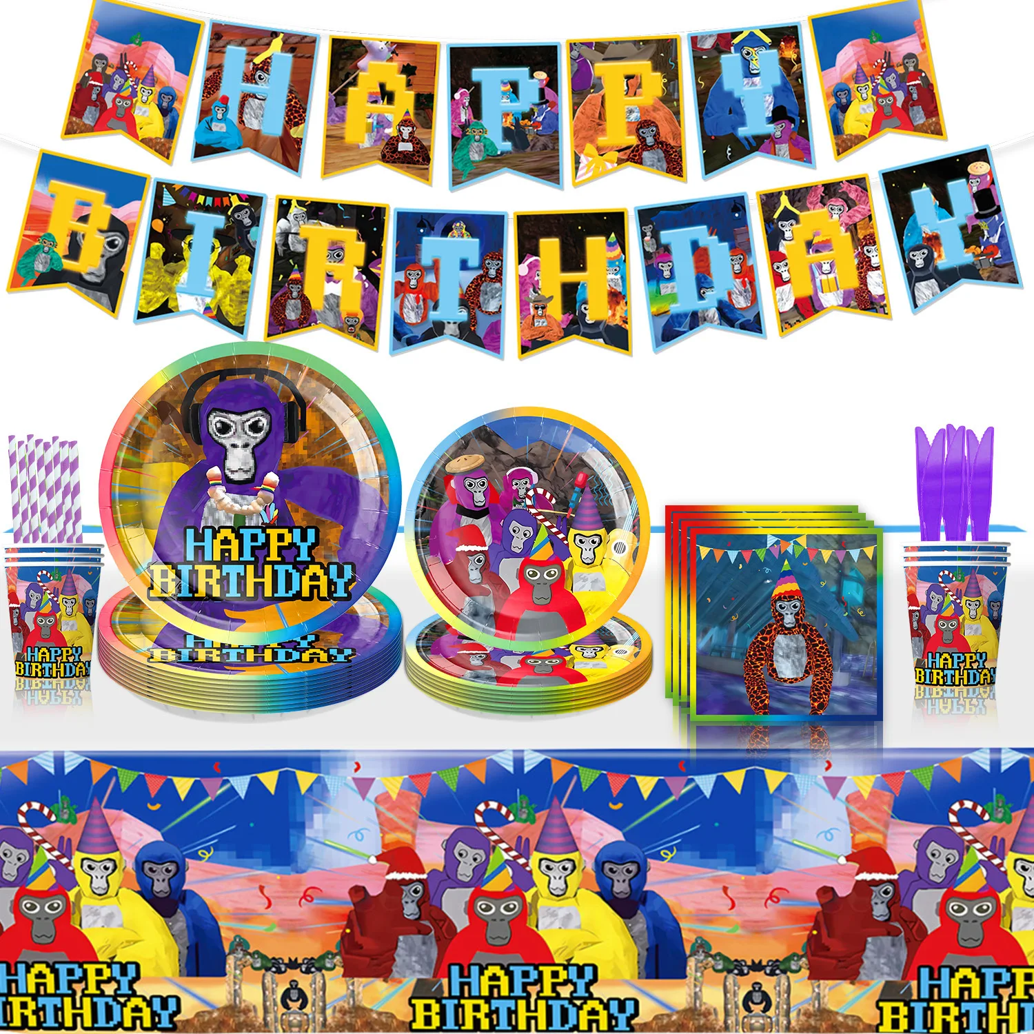 Gorilla Tag Theme Birthday Party Decoration Balloon Banner Paper Plate ...