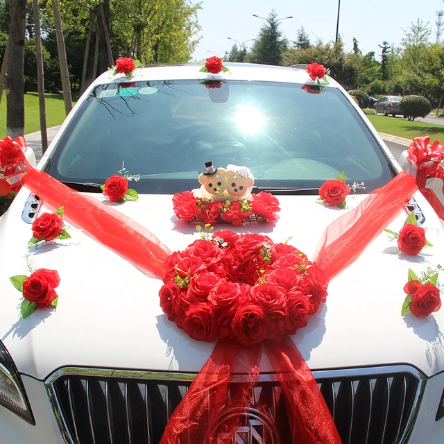 Red Wedding Car Flowers