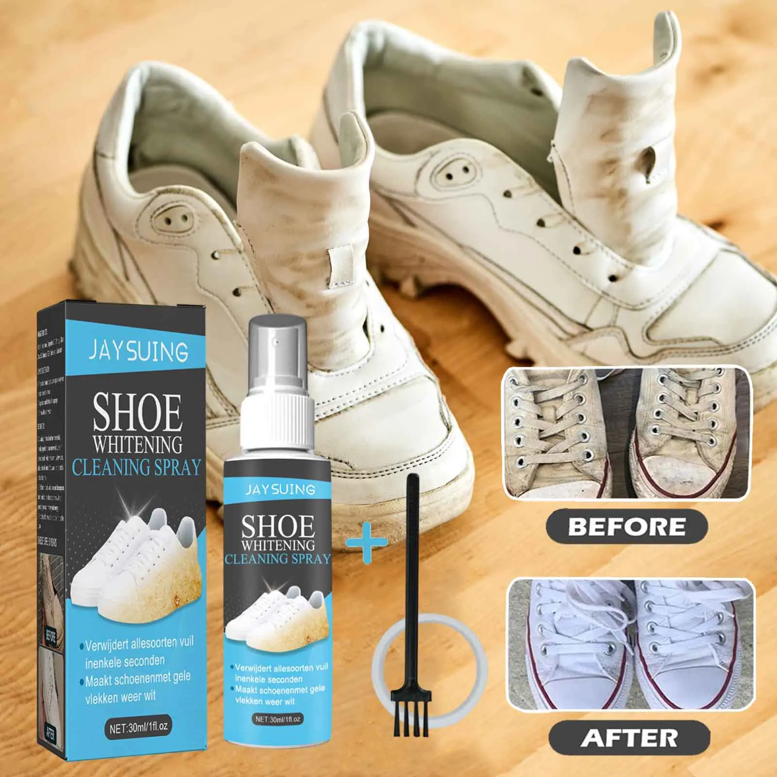 White-Shoes-Cleaner-Spray-with-Brush-Shoe-Stain-Yellow-Edge-Remover ...