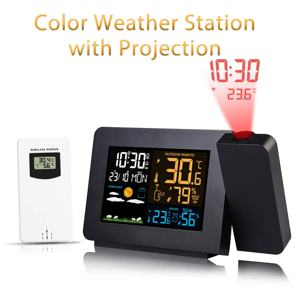 Indoor-and-outdoor-thermometer-hygrometer-Multi-function-projection ...