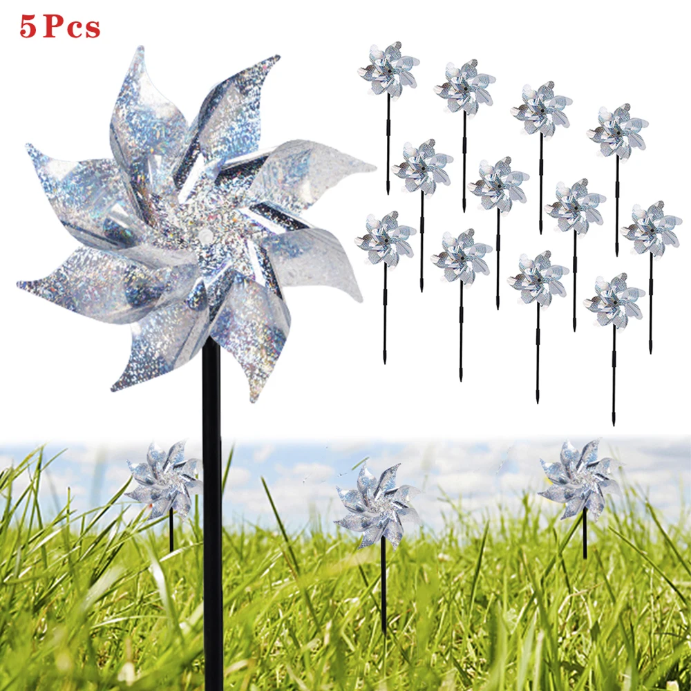 5Pcs-Reflective-Pinwheels-Wind-Spinner-Bird-Repellent-with-Plastic ...