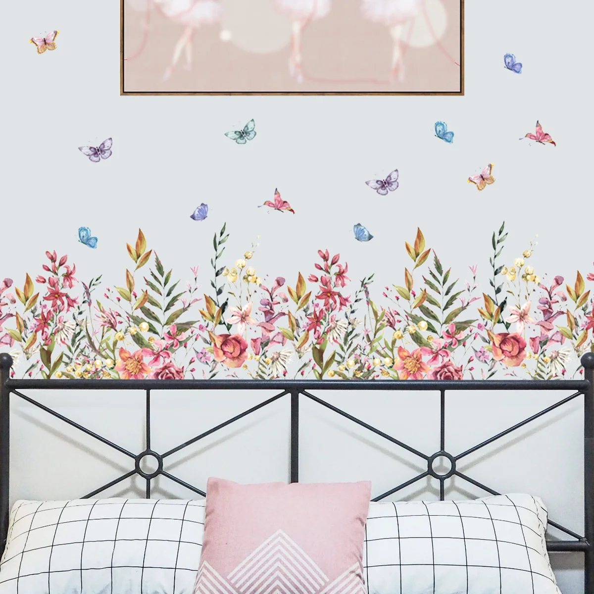 Colorful-Flowers-Plant-Flying-Butterfly-Wall-Decals-Wall-Border ...