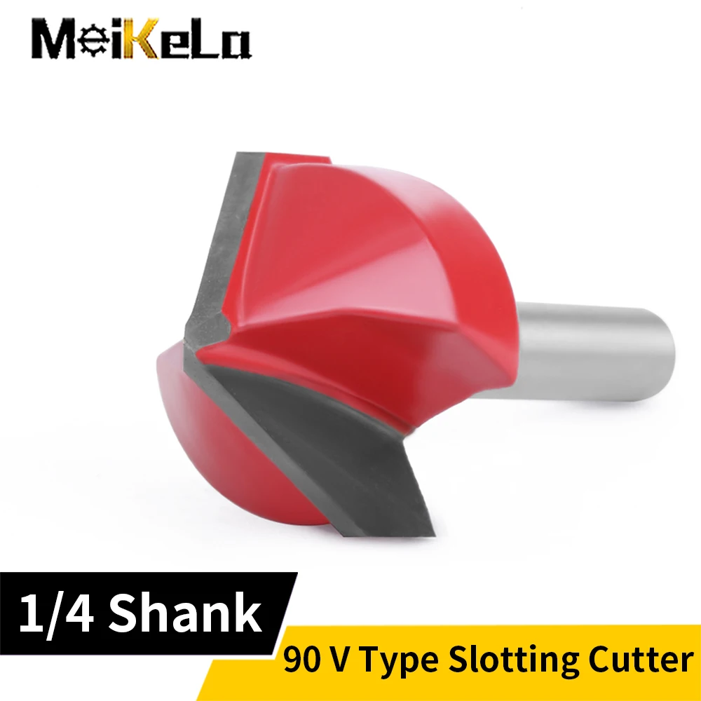 Meikela 1/4 shank 90 V Type Slotting Cutter 1/4Pcs Carving Grooving Tools router bit set Safety ...