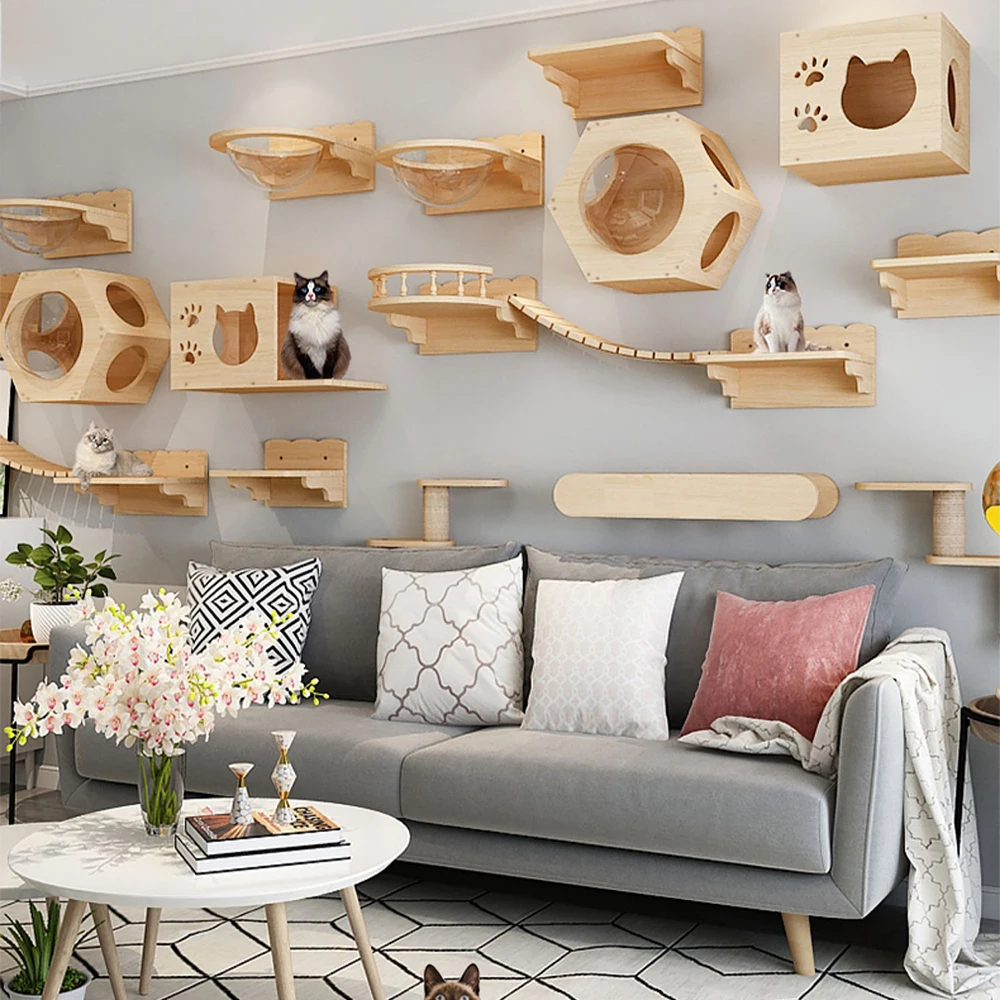 Cat-Tree-Wall-Mounted-Wooden-Climbing-Frame-Cat-House-Cat-Bridge ...