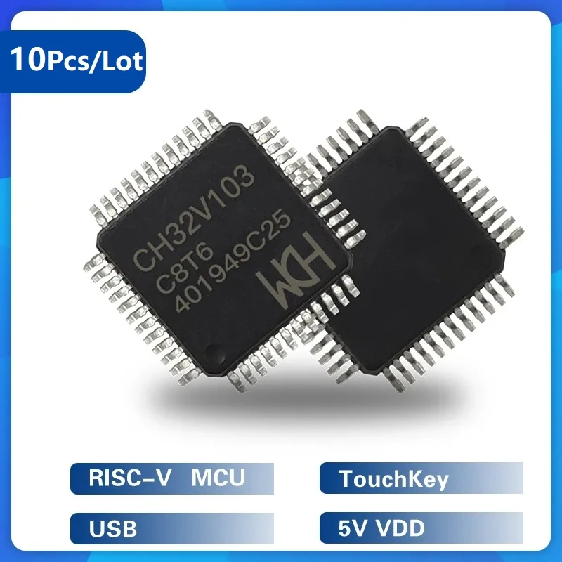 CH32V103 32-bit General Enhanced RISC-V MCU, USB, TouchKey, 3.3V/5V VDD, 10Pcs/Lot