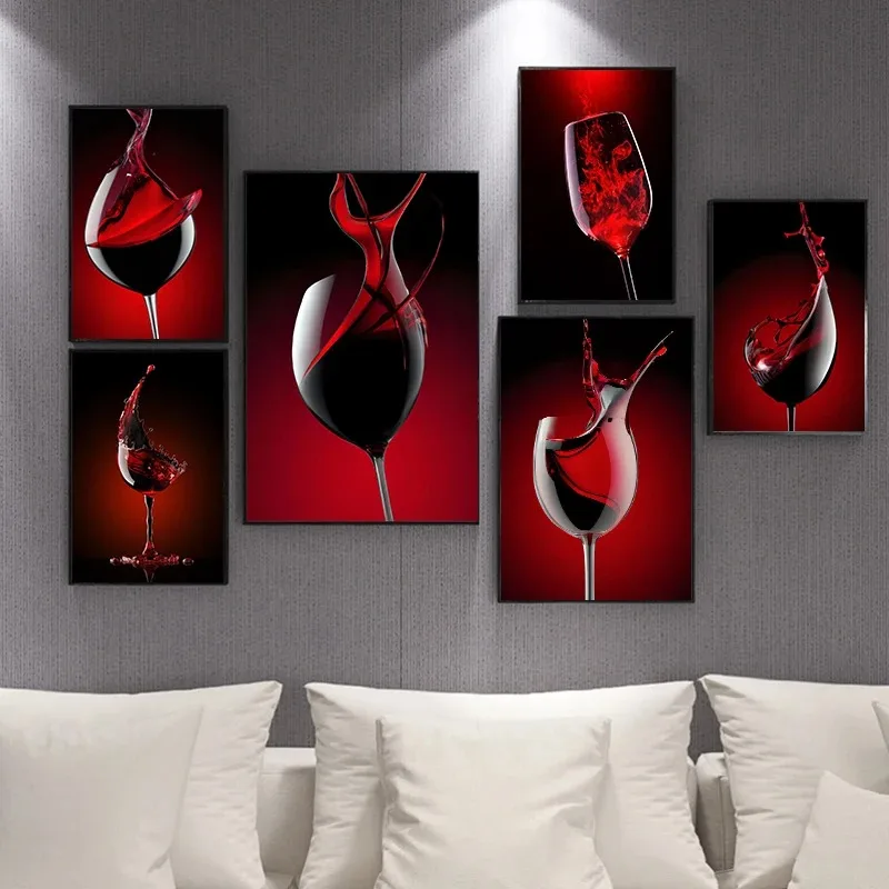 Abstract Red Wine Dancing Poster And Print Canvas Painting Modern Wall ...