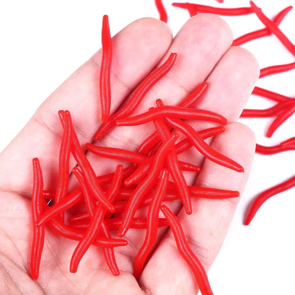 50pcs 4/8cm Lifelike Red Worm Soft Lure Earthworm ice winter Fishing ...