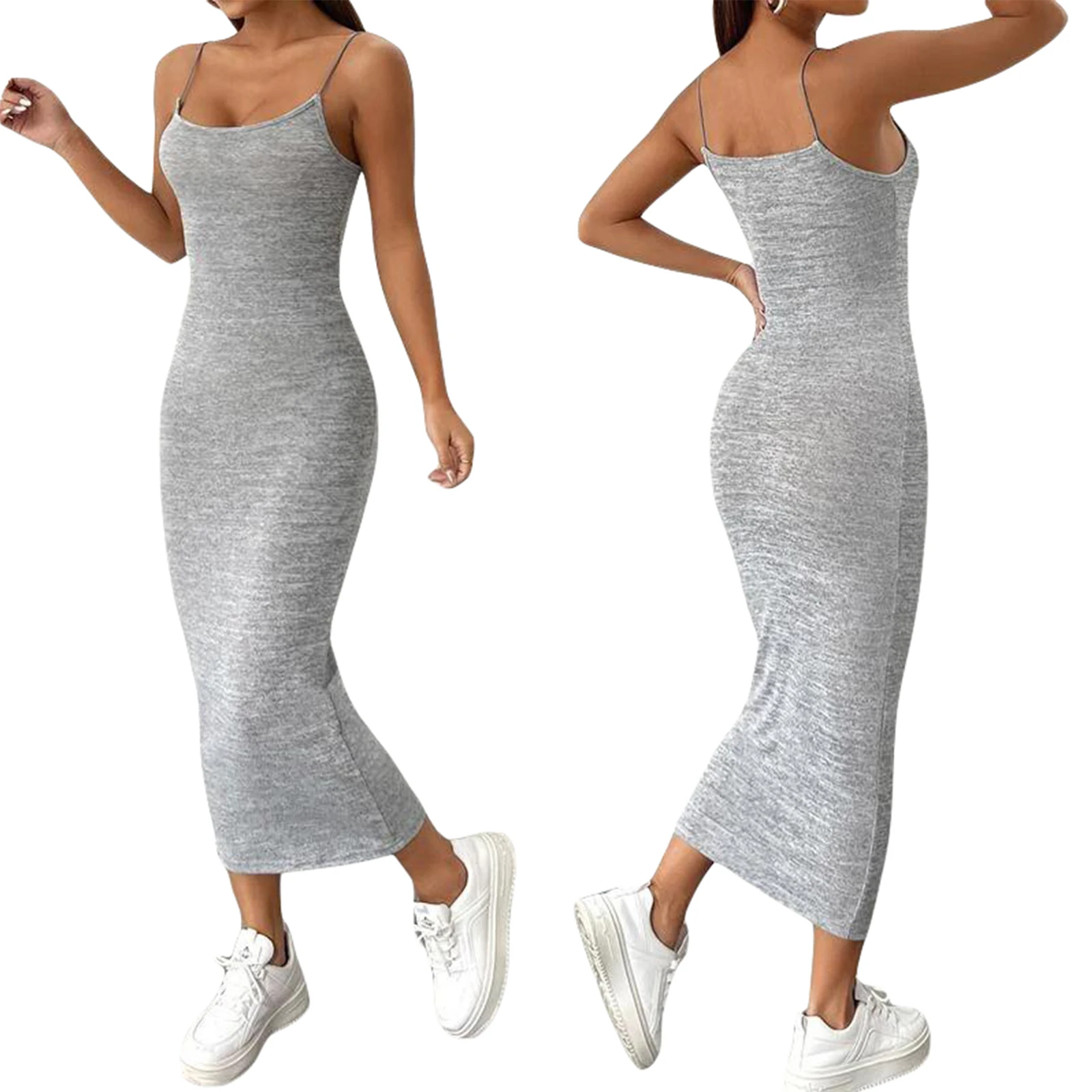 Women-Summer-Long-Skinny-Dress-Gray-Sleeveless-Backless-Spaghetti-Strap ...