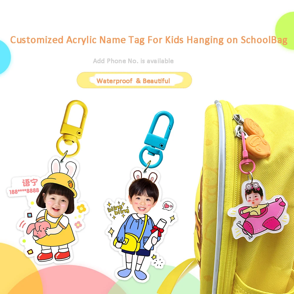 Acrylic Customized Photo Name Tag DIY For Kids Student Hanging On ...