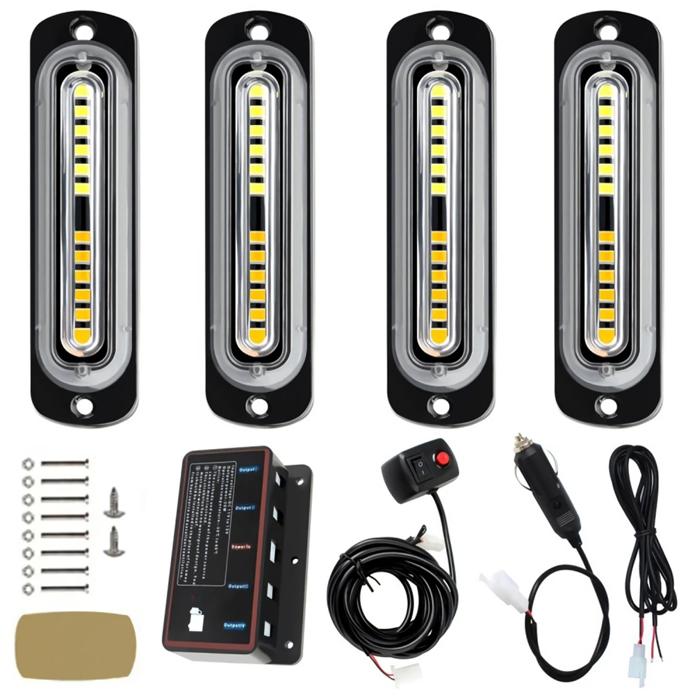 1 Set 12V 4*12LED Car Grille Strobe Light Emergency Flashing Light ...