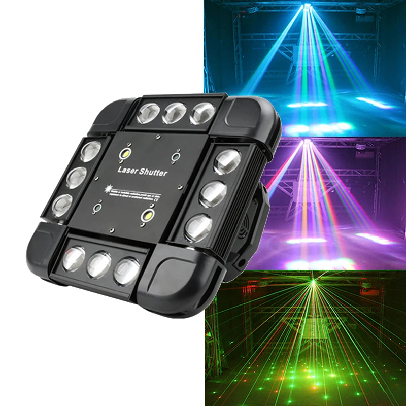 DMX-12Pcs-RGBW-4in1-LED-Storm-Beam-Light-RG-Laser-Rain-White-Strobe-DJ ...