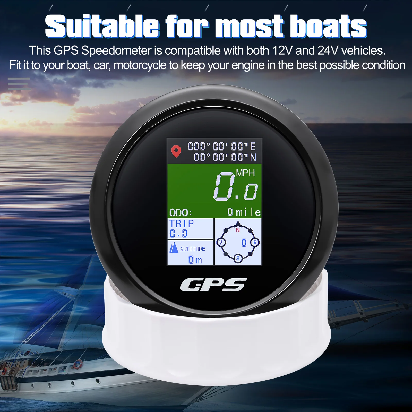 TFT-Screen-85mm-GPS-Speedometer-With-Antenna-For-Motorcycle-Yacht-Boat ...