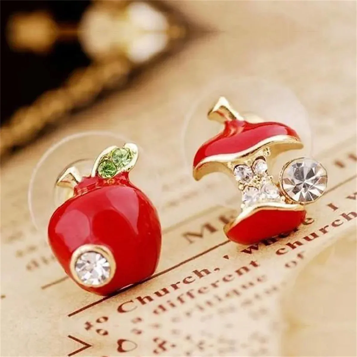 Cute-Apples-Earrings-Women-Red-Green-Asymmetric-Rhinestone-Apple-Shaped ...