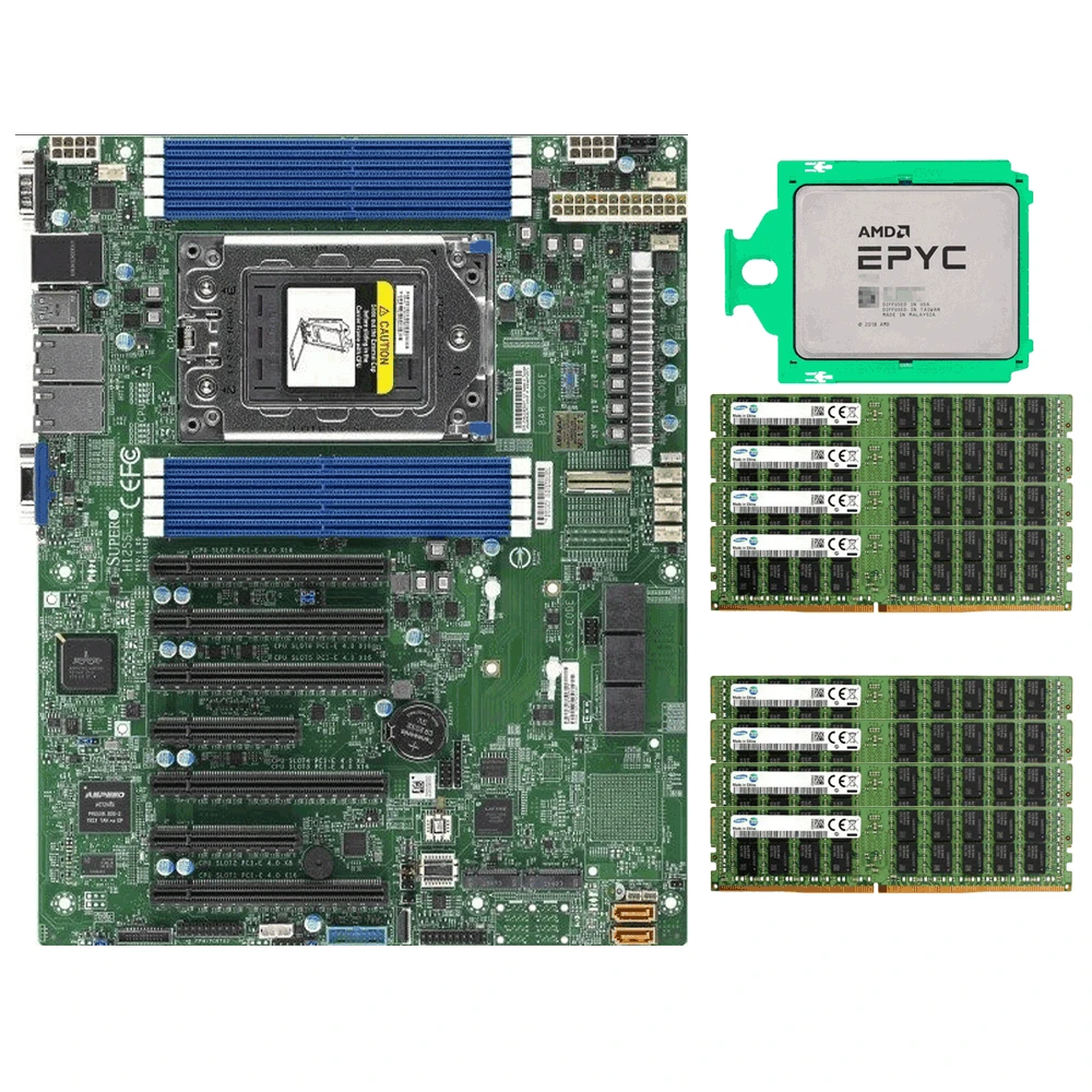Amd-epyc-cpu-7B12-64-nbowcleos-H12SSL-i-supermicro-placa-mvdc-8-16G ...