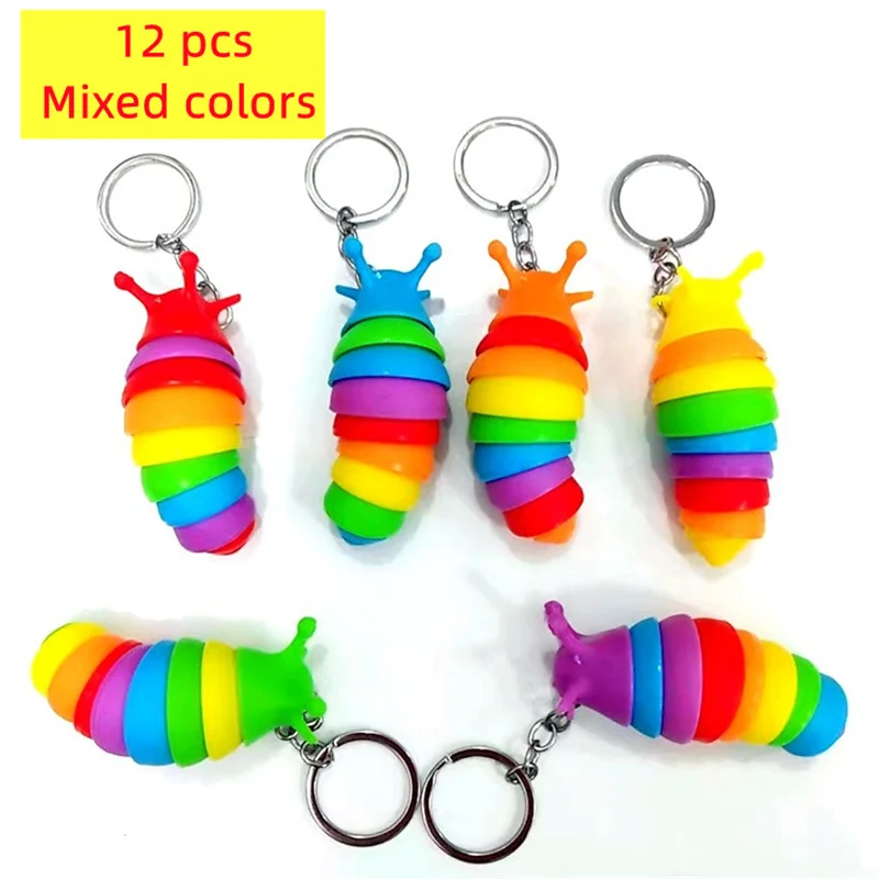 12Pcs-Rainbow-Slug-Caterpillar-Mini-Key-Chain-Fidget-decompression-for ...