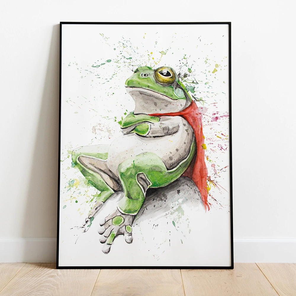 Super-Frog-Illustration-Canvas-Posters-Nursery-Wall-Decor-Watercolor ...
