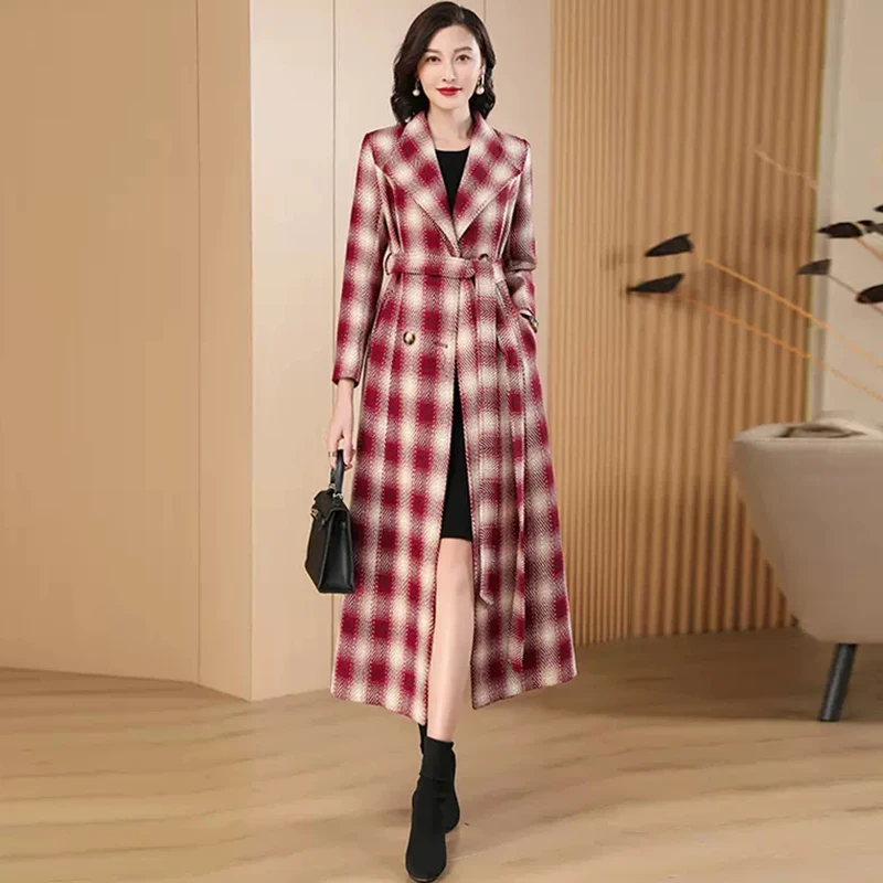 Nuevas-Mujeres-Oto-o-Invierno-Rojo-Plaid-Largo-Abrigo-de-Lana-Moda-Inglaterra-Estilo-cuello ...
