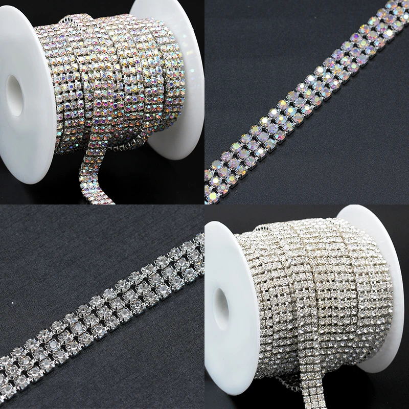 10Yards-rulo-3Row-SS6-SS16-Glitter-CrystalAB-suni-elmas-zincir-pen-e ...