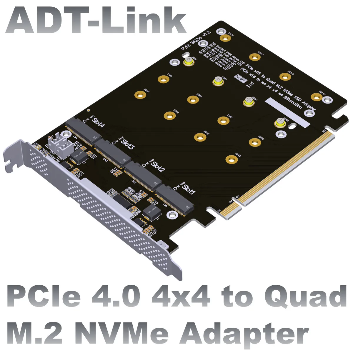ADT-Link PCIe x4x4x4x4 to M.2 Expansion Card M.2 SSD NVME Array Card ...