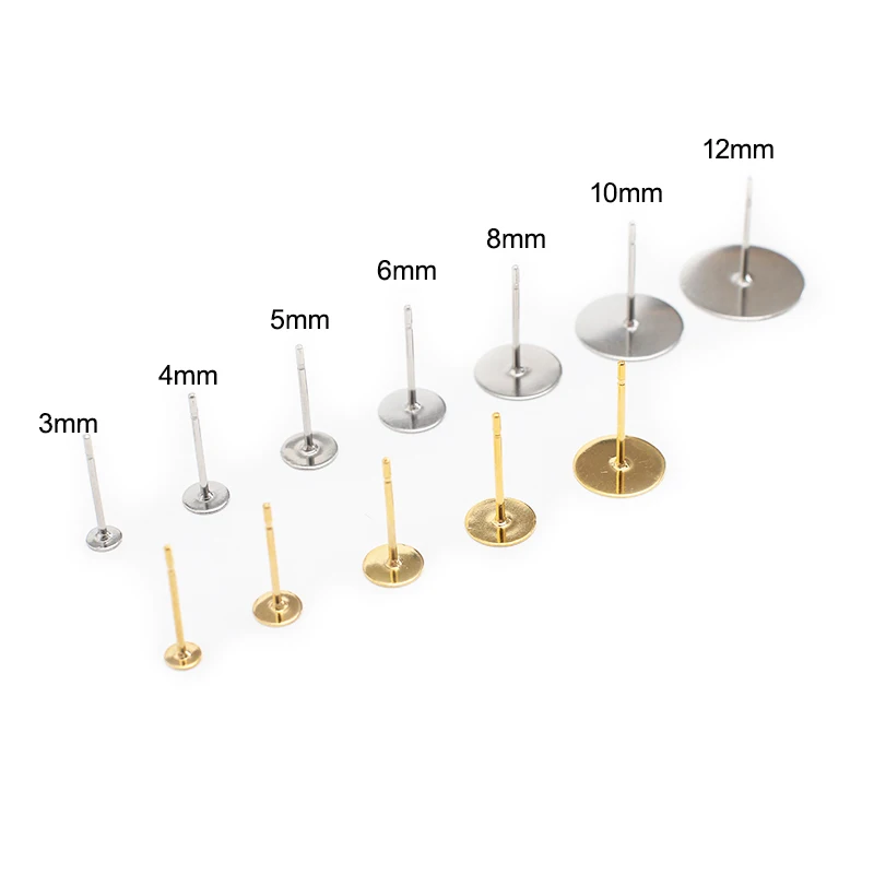 3MM 4MM 5MM 6MM 8MM 316 Stainless Steel Earring Posts Blanks Flat Pad ...
