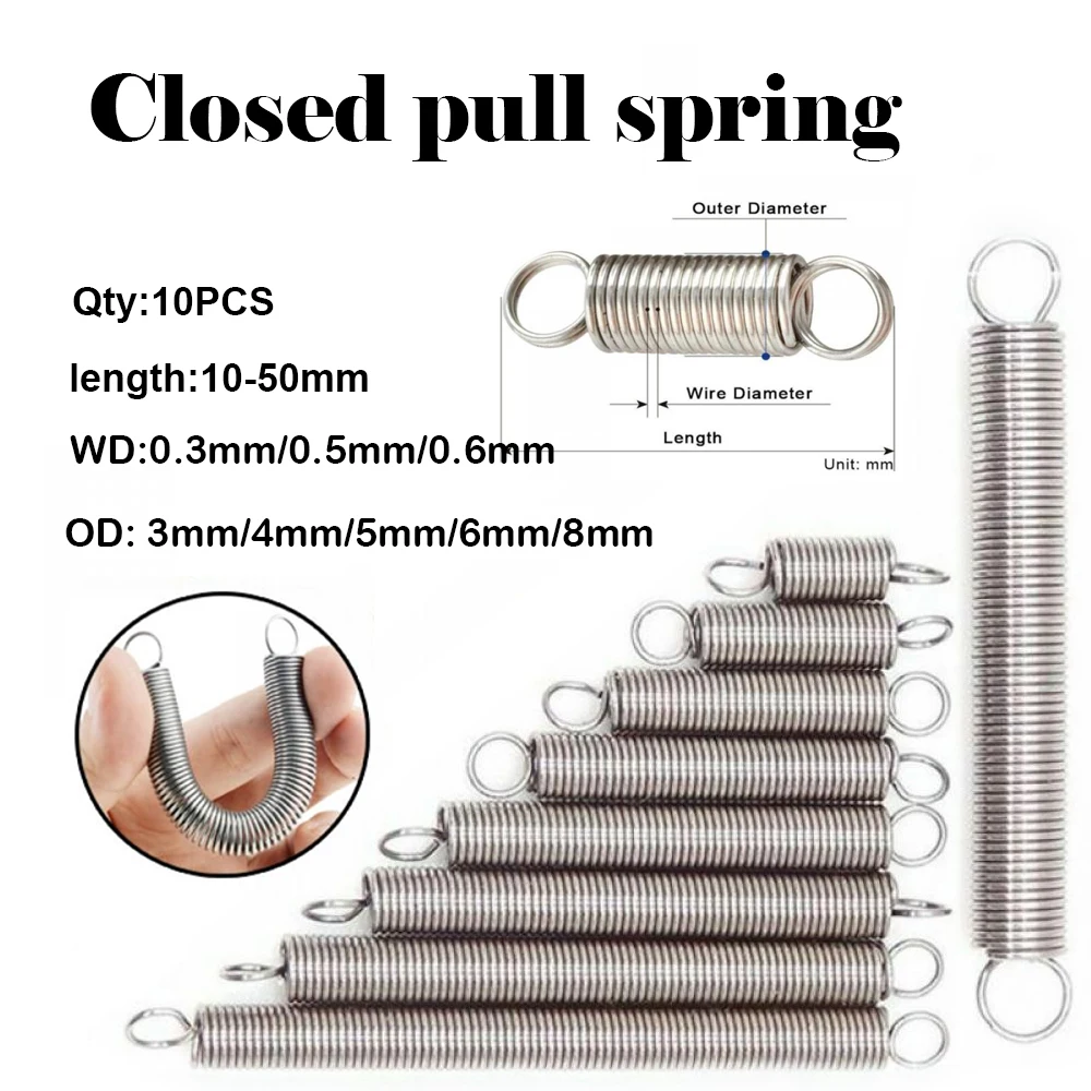 10Pcs 304 Stainles Steel Cylindroid Helical Pullback Extension Tension ...
