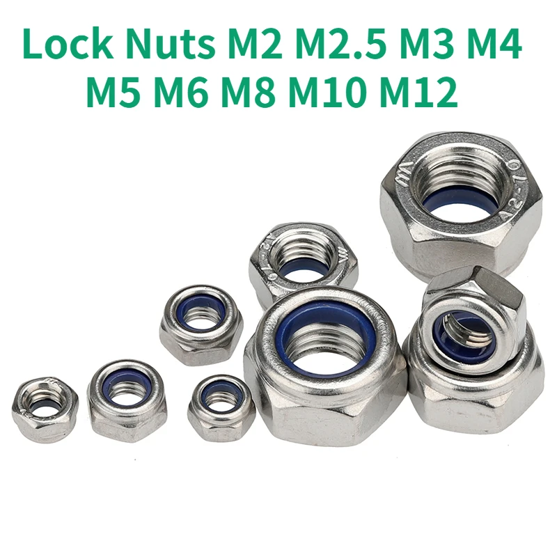20pcs Stainless Steel Nyloc Nylock Lock Nuts M2 M2.5 M3 M4 M5 M6 M8 M10 M12 2m 4mm 6mm DIN 985 ...