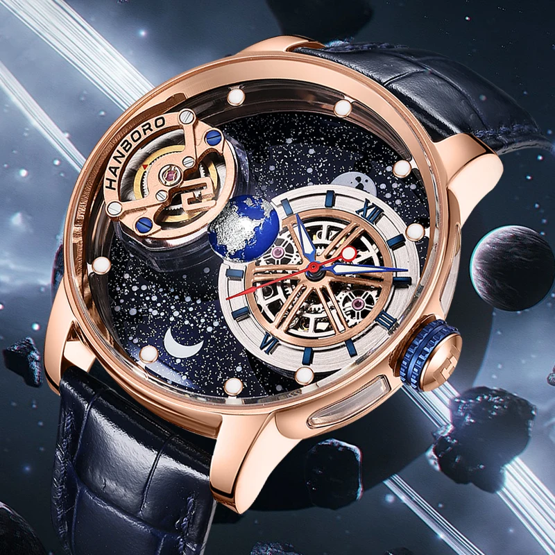 HANBORO Man Starry Sky Watch For Men Luxury Celestial Mechanical ...