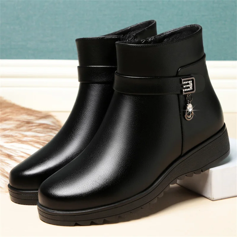Autumn Winter Mum Warm Cotton Soft Shoes Women Fleece Side Zip Thick ...