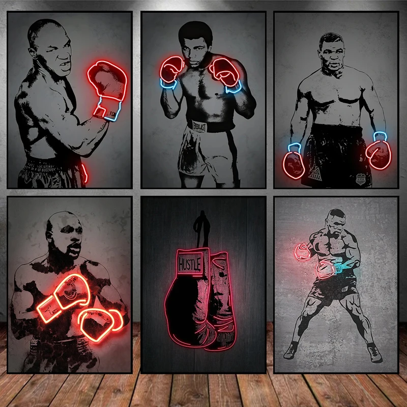 Neon-Design-Boxing-Canvas-Paintings-Mike-Tyson-Boxer-Abstract-Art ...